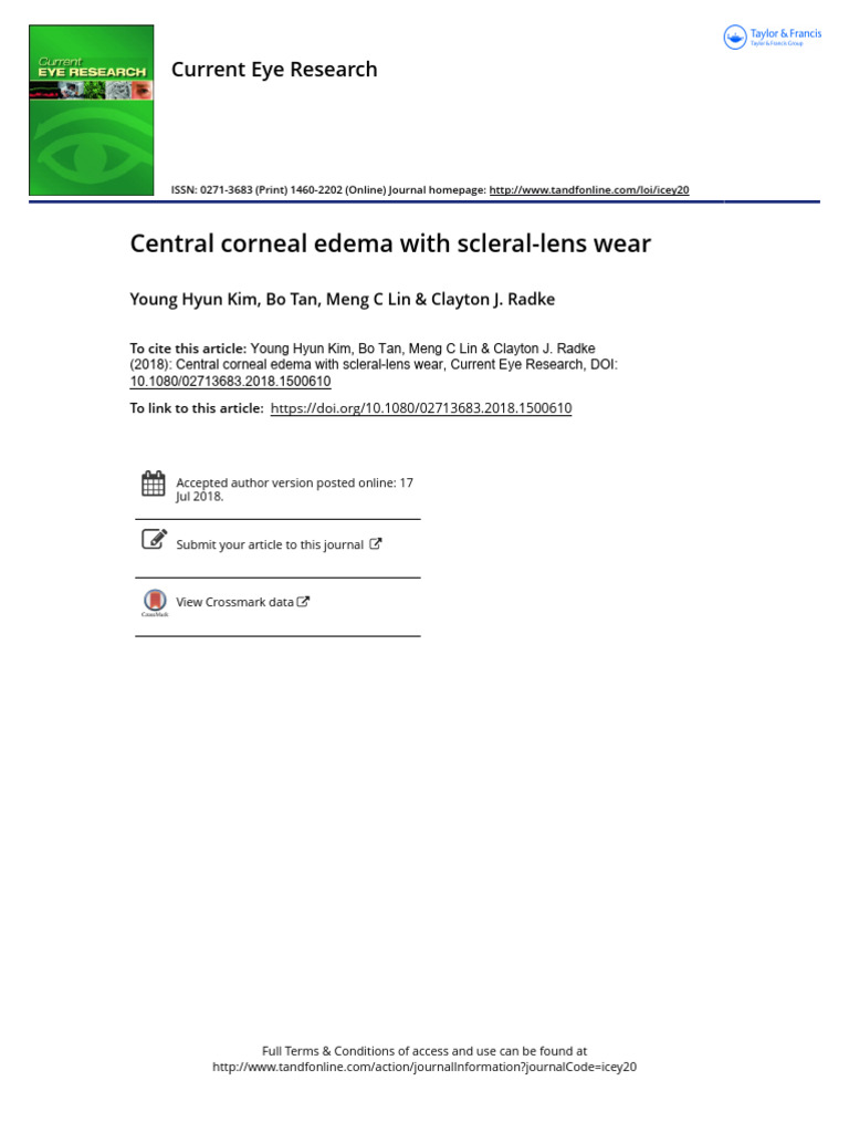 Central Corneal Edema With Scleral Lens Wear | PDF | Cornea | Contact Lens