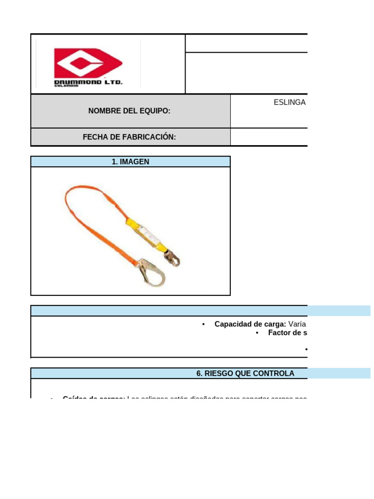 Formato Hoja de Vida de Eslinga | PDF | Acero | Materiales