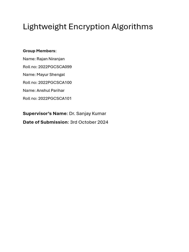 Lightweight Encryption Algorithms PDF Task 1 | PDF | Internet Of Things ... Lightweight Encryption Algorithms PDF Task 1 | PDF | Internet Of Things ...