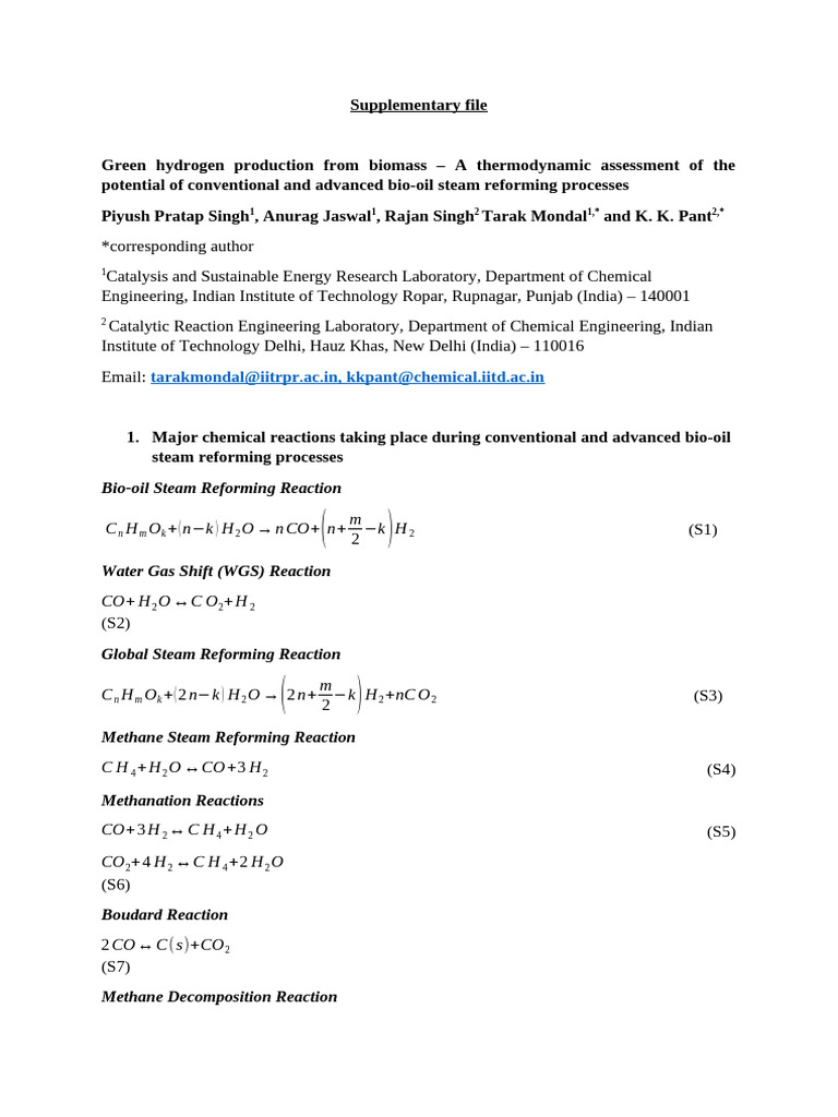 1 s2.0 S0360319923051662 mmc1 | PDF | Mole (Unit) | Chemical Reactions