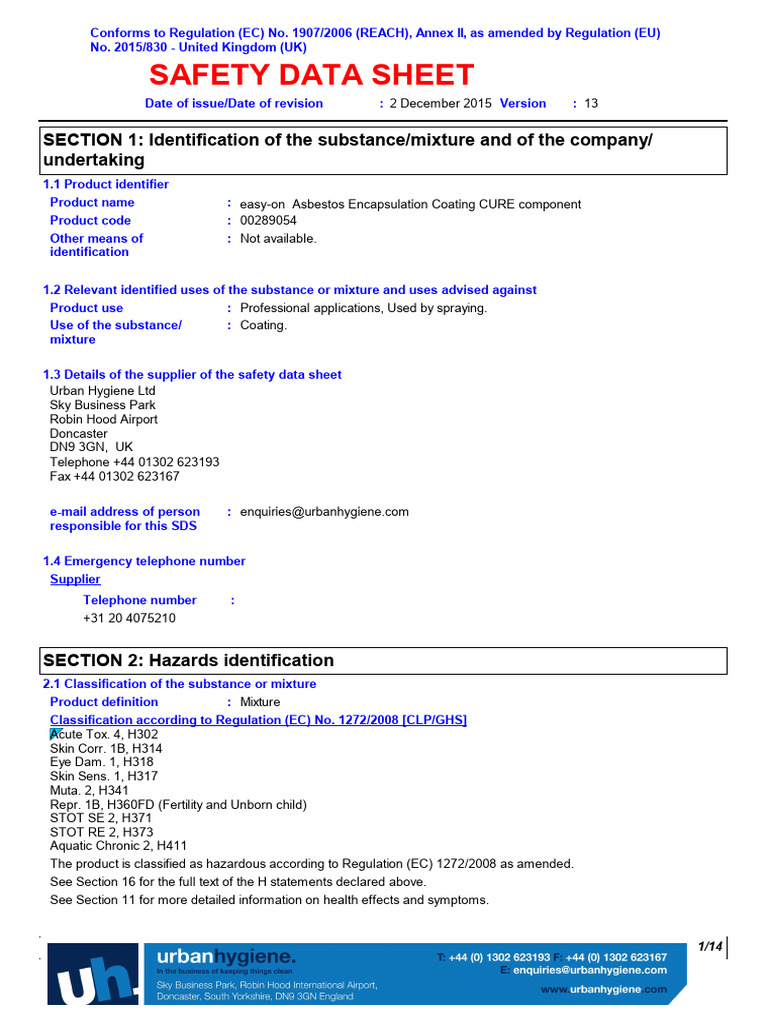 Asbestos Encapsulation Coating SDS | PDF | Toxicity | Dangerous Goods