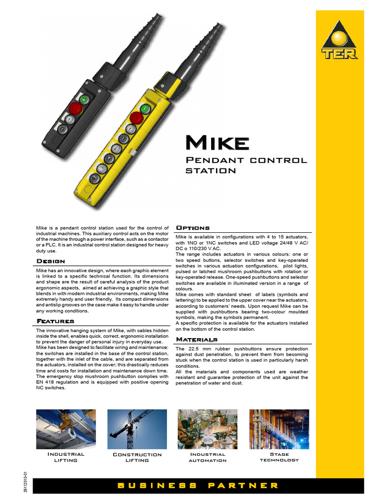 Mike Pendant Control Station Overview | PDF | Switch | Electromagnetism