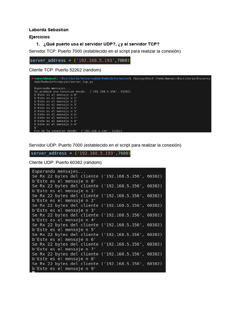 PRÁCTICO TCP - UDP CON PYTHON Laborda Sebastian | PDF | Protocolo de ...
