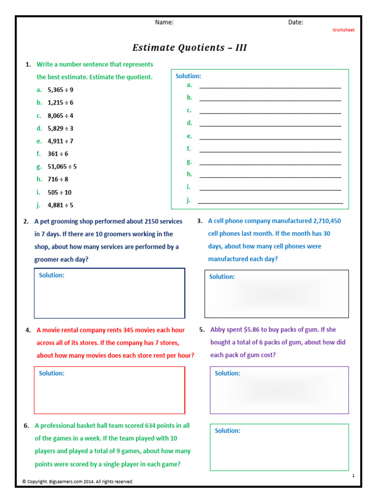 Estimate Quotients - III | PDF | Career & Growth | Teaching Methods ...