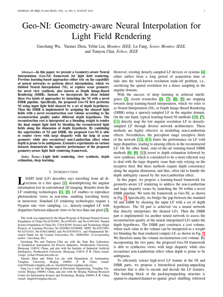 Geo-NI: Geometry-Aware Neural Interpolation For Light Field Rendering | PDF | Rendering ...