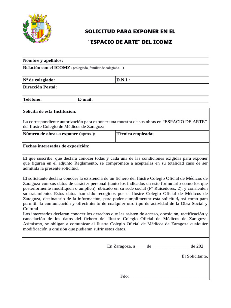 Solicitud Exposicion Espacio de Arte | PDF