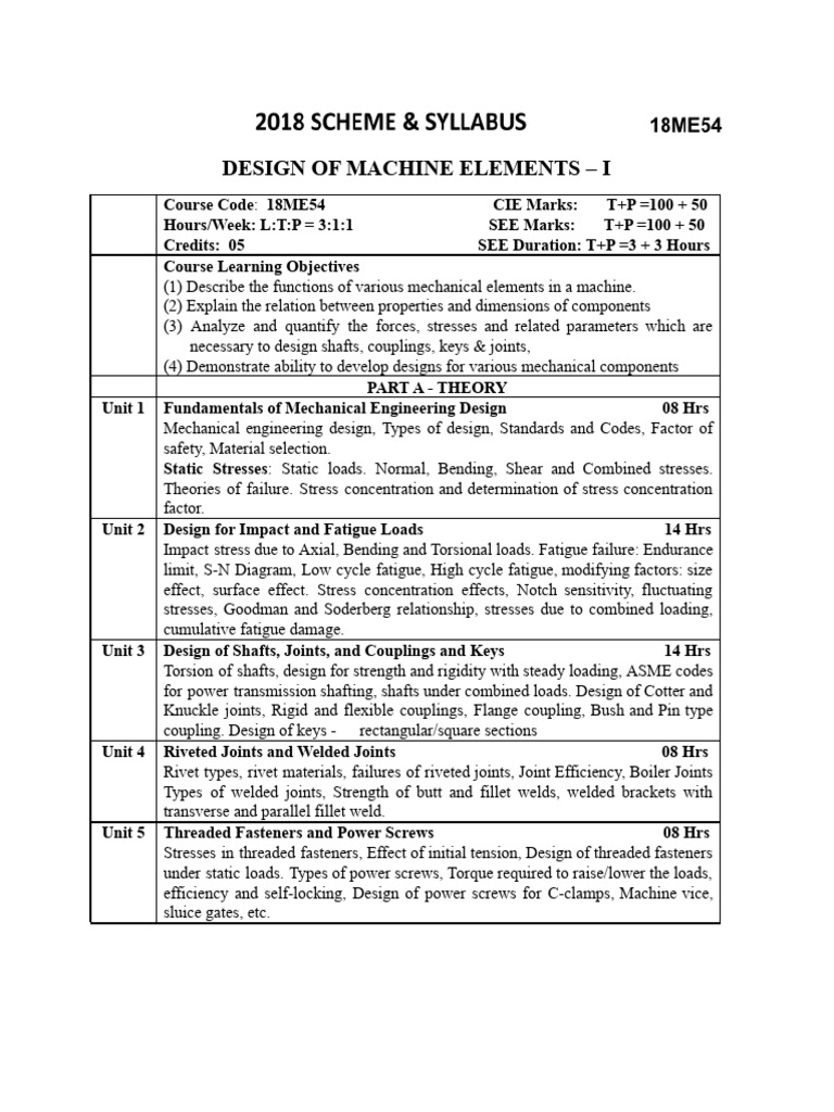 Machine Elements Design Course | PDF | Fatigue (Material) | Stress (Mechanics)