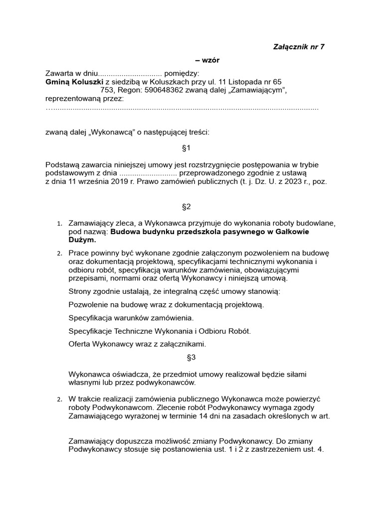 Zał - 7 - Wzór Umowy | PDF
