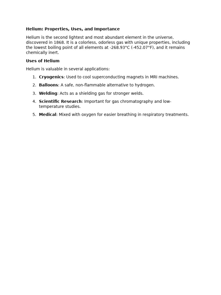 Helium: Properties, Uses, and Importance | PDF | Art | Science ...