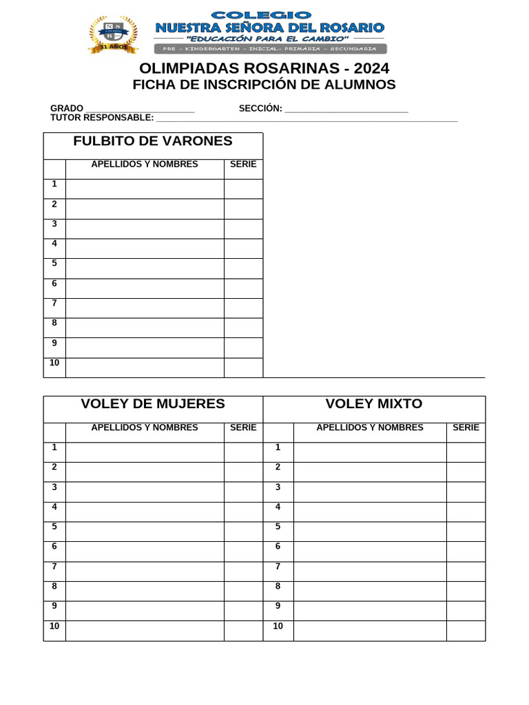 Fichas de Inscripcion-Olimpiadas-2024 | PDF