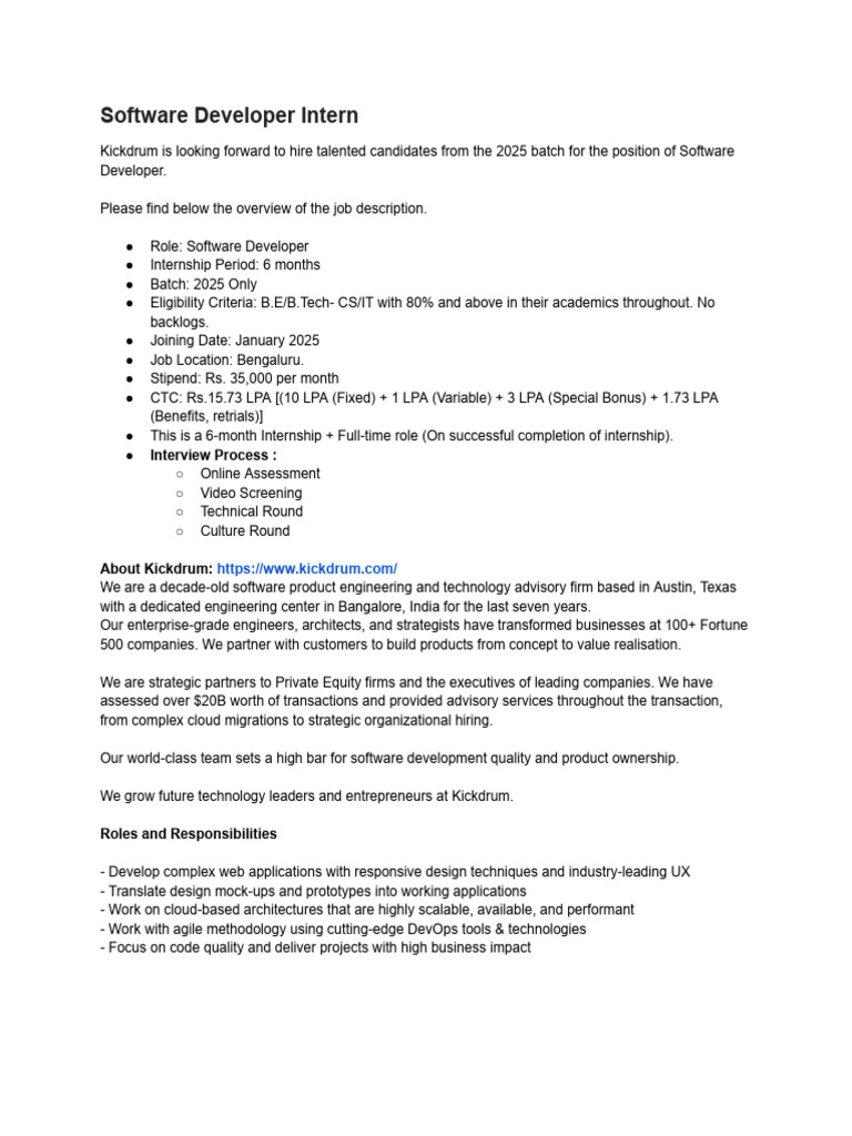 Software Developer Intern | PDF | Software Development | Information ...