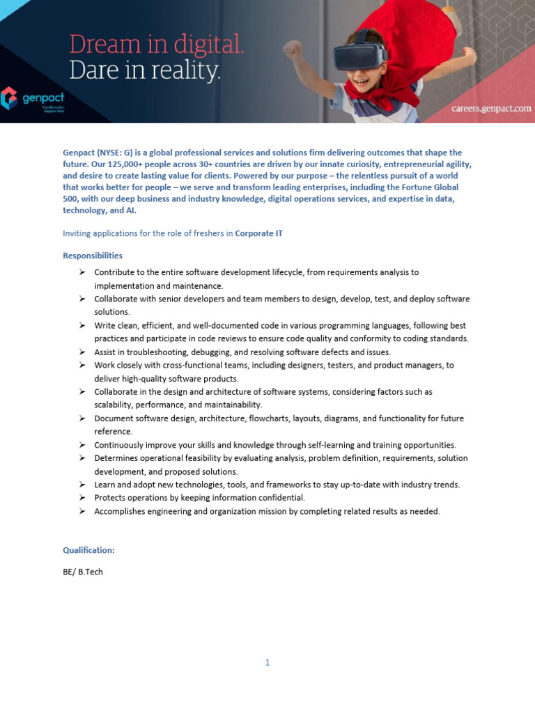 Genpact Freshers Corporate IT Role | PDF | Computer Programming | Software