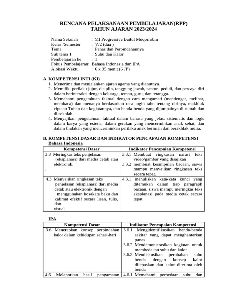 Template RPP T.A 2023-2024 Semester 2 | PDF | Sains & Matematika