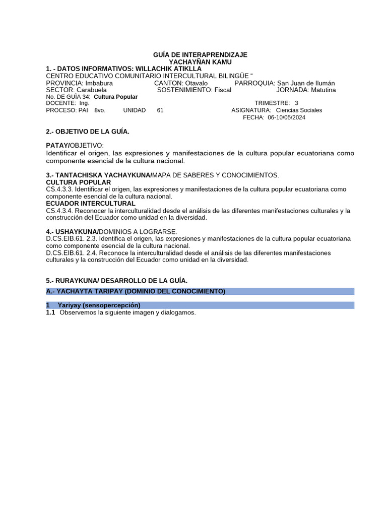 8vo Eess Guia 34 Trim 3 | PDF | Carnaval | Ecuador