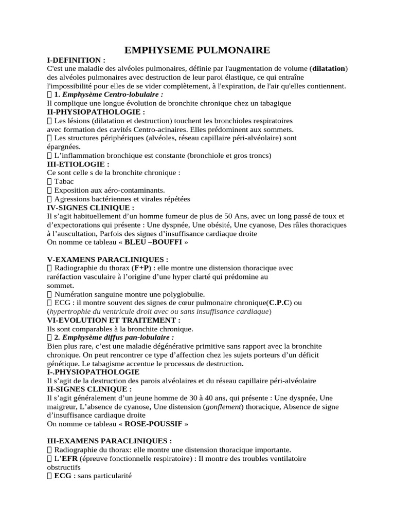Emphysème pulmonaire : définition et traitement | PDF | Maladies et ...