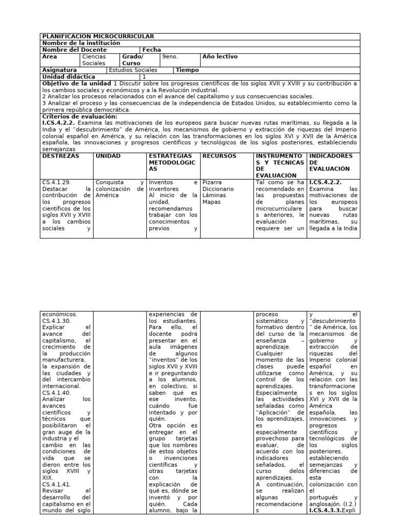 PLANIFICACIÓN MICRO 9NO OK | PDF | Evaluación | Enseñando