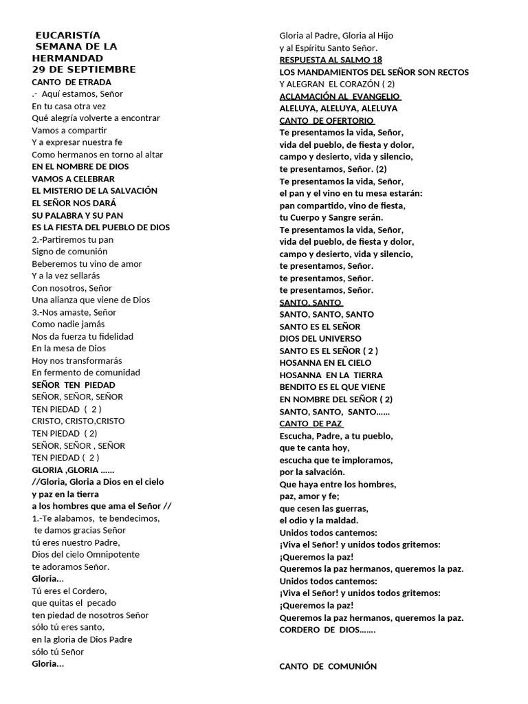 CANTOS EUCARISTIA SEMANA DE LA HERMANDAD | PDF | eucaristía | Cristo (título)