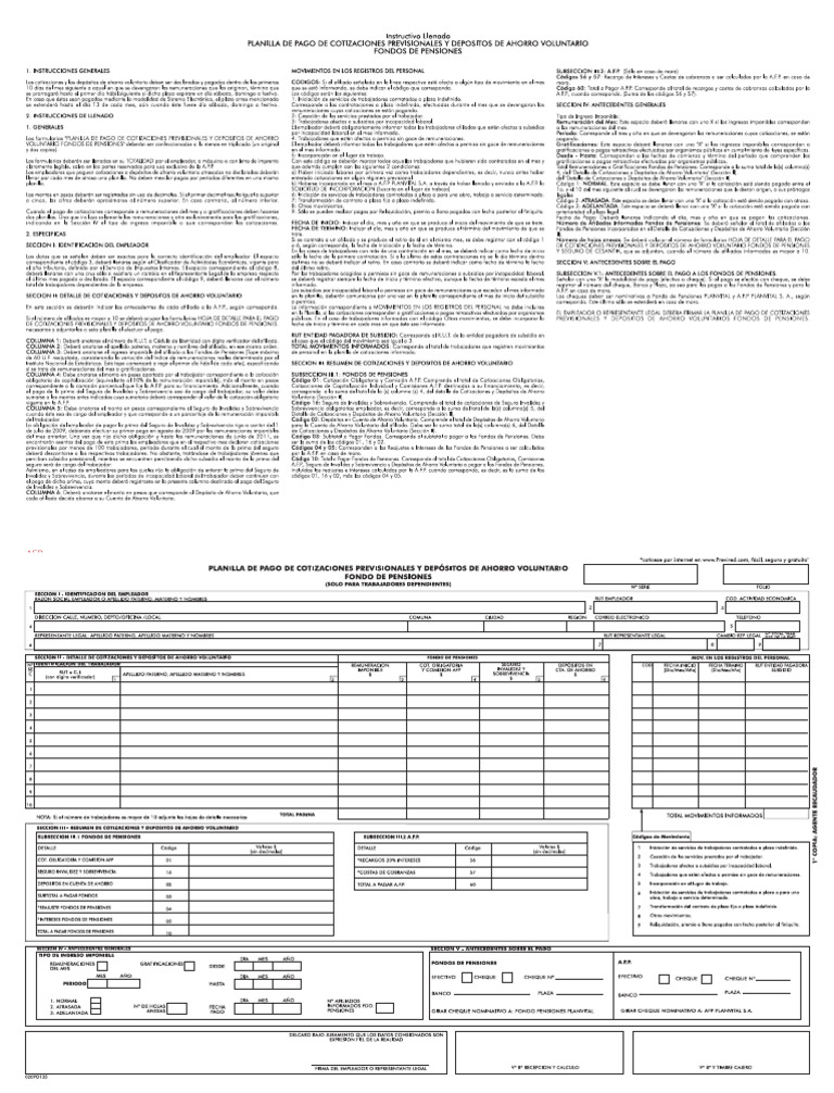 Formato AFP - Pago Cotizaciones Previsionales y Ahorro Voluntario | PDF