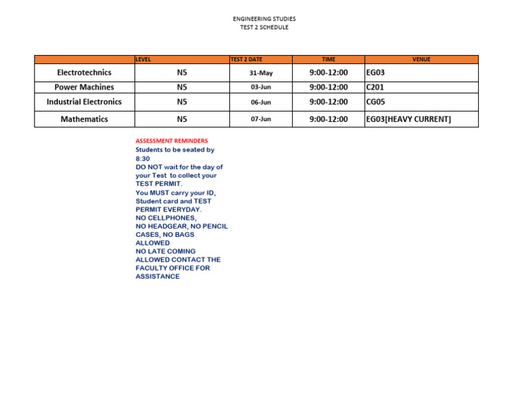 Heavy n5 t2 Schedule | PDF
