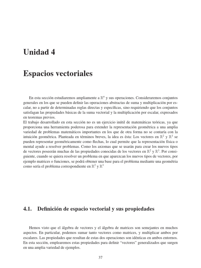 Unidad 4 | PDF | Espacio vectorial | Base (álgebra lineal)