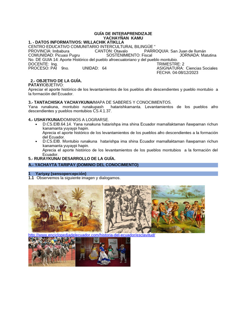 9no-EESS GUIA 14 TRIM 1 | PDF | Esclavitud | Ecuador