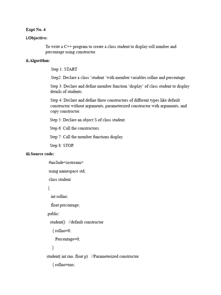 Expt 4docx Pdf Constructor Object Oriented Programming Programming