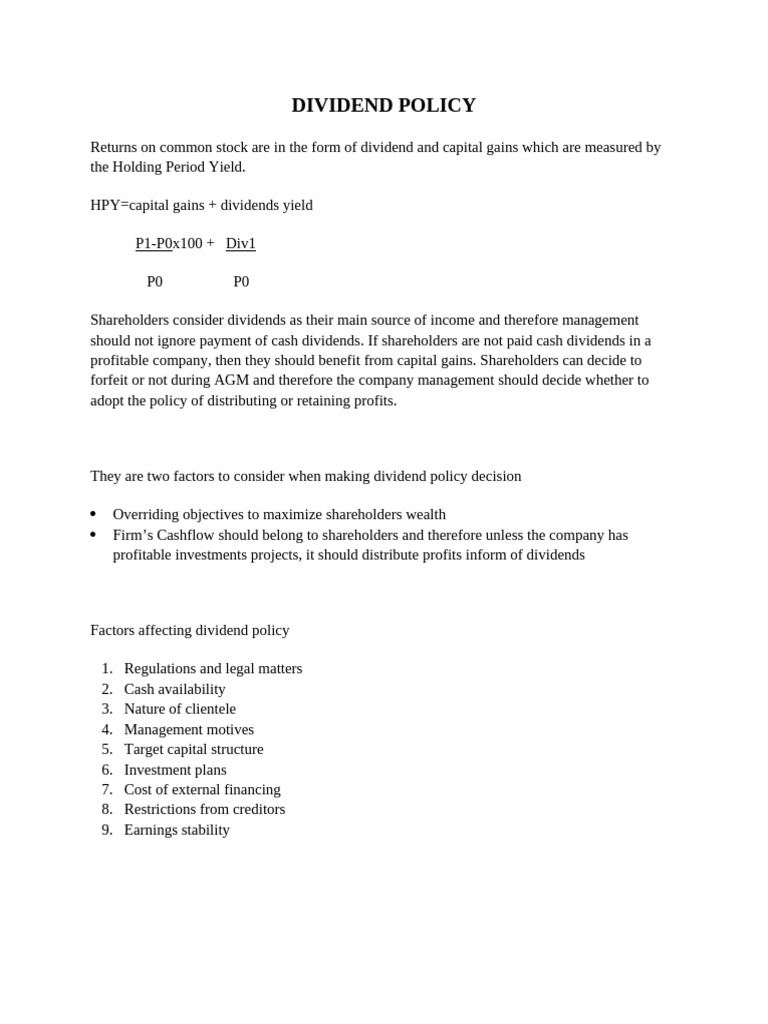 Dividend Policy | PDF | Dividend | Cost Of Capital