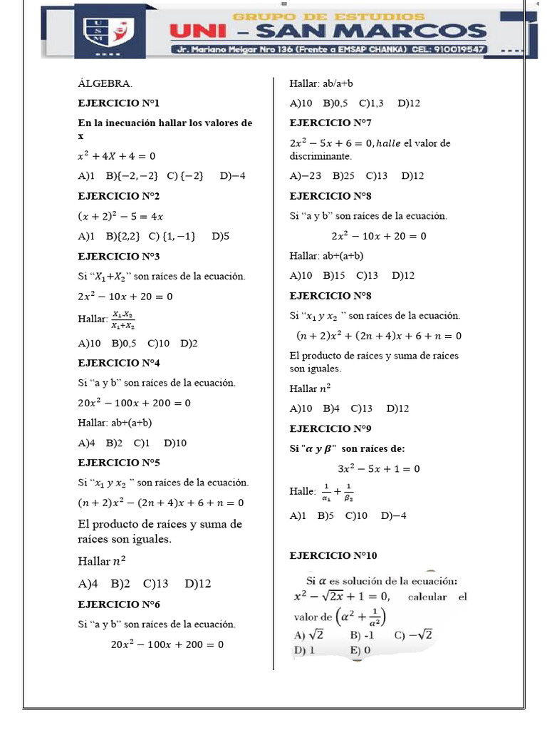 Álgebra Uni | PDF | Ecuaciones | Álgebra
