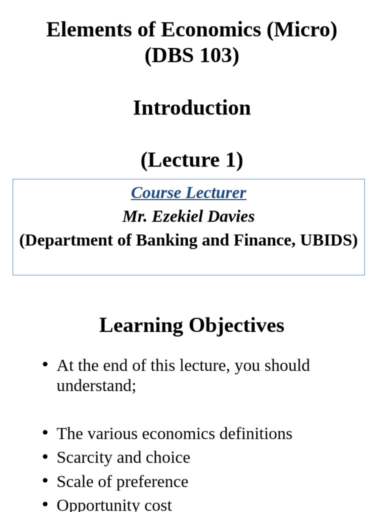 Economics Lecture 1. | PDF | Economics | Market (Economics)