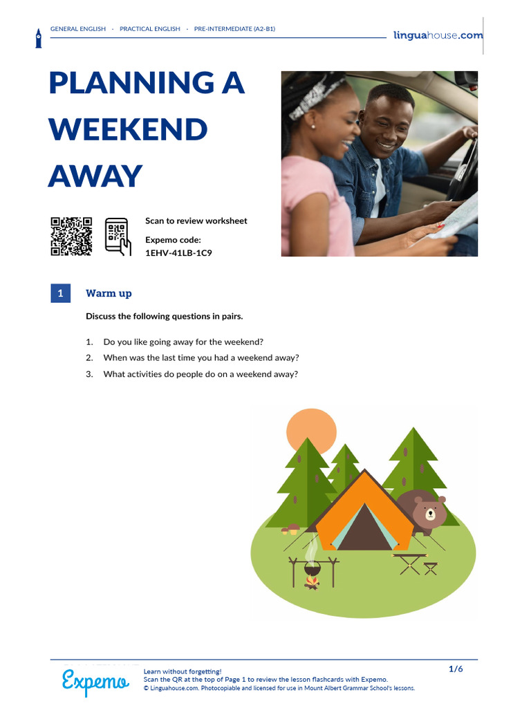 Planning a Weekend Away: A2-B1 Guide | PDF | Question | Linguistics