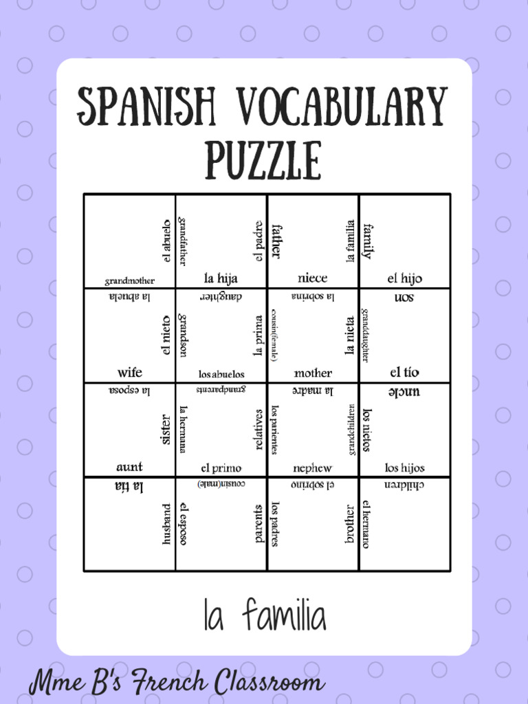Spanish Family Vocabulary Puzzle | PDF