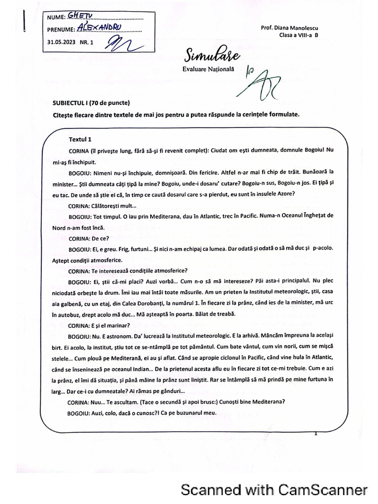 Exemplu Subiect de 10 | PDF