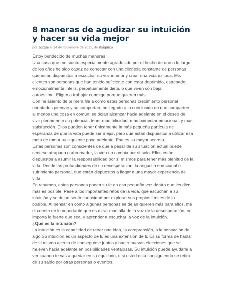 8 Maneras de Agudizar Su Intuición y Hacer Su Vida Mejor | PDF ...