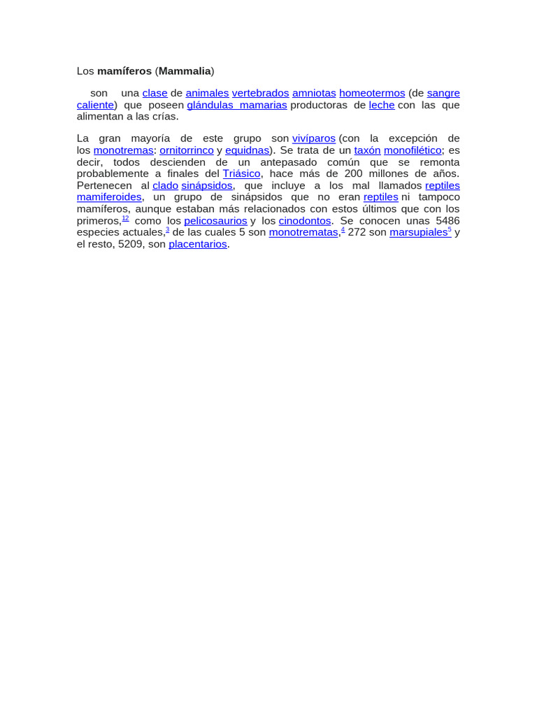 Clasificación de los Mamíferos | PDF