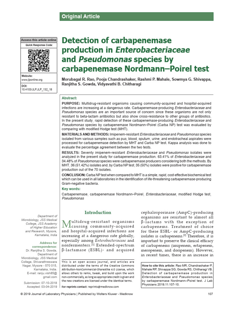 JLP.JLP_132_18 | PDF | Beta Lactamase | Antimicrobial Resistance