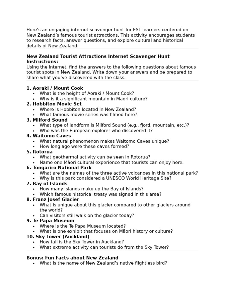 Internet Scavenger Hunt NZ1 | PDF