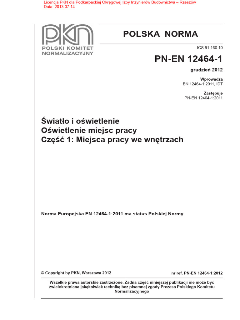 PN-EN 12464-1 2012P - Kopia | PDF