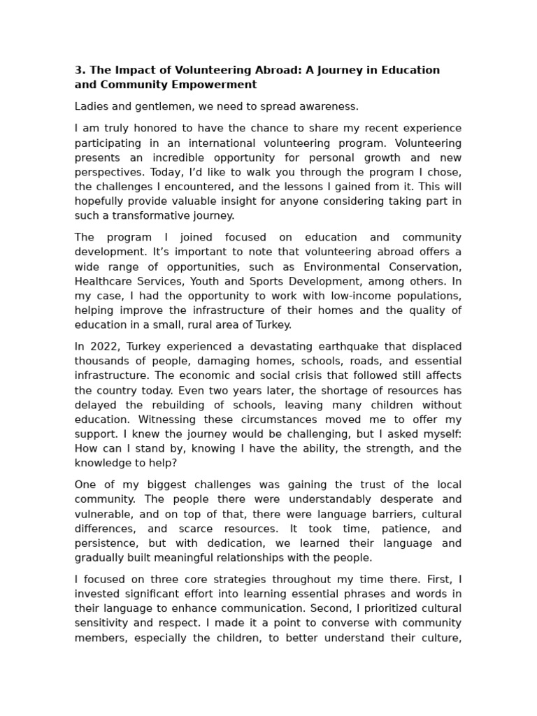 The Impact of Volunteering Abroad | PDF | Social Science | Self-Improvement