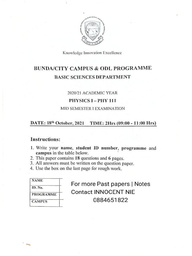 PHY 31101 - 2021 Mid Exams | PDF