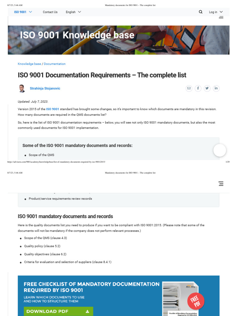 ISO 9001 Mandatory Documents List | PDF | Iso 9000 | Quality Management ...