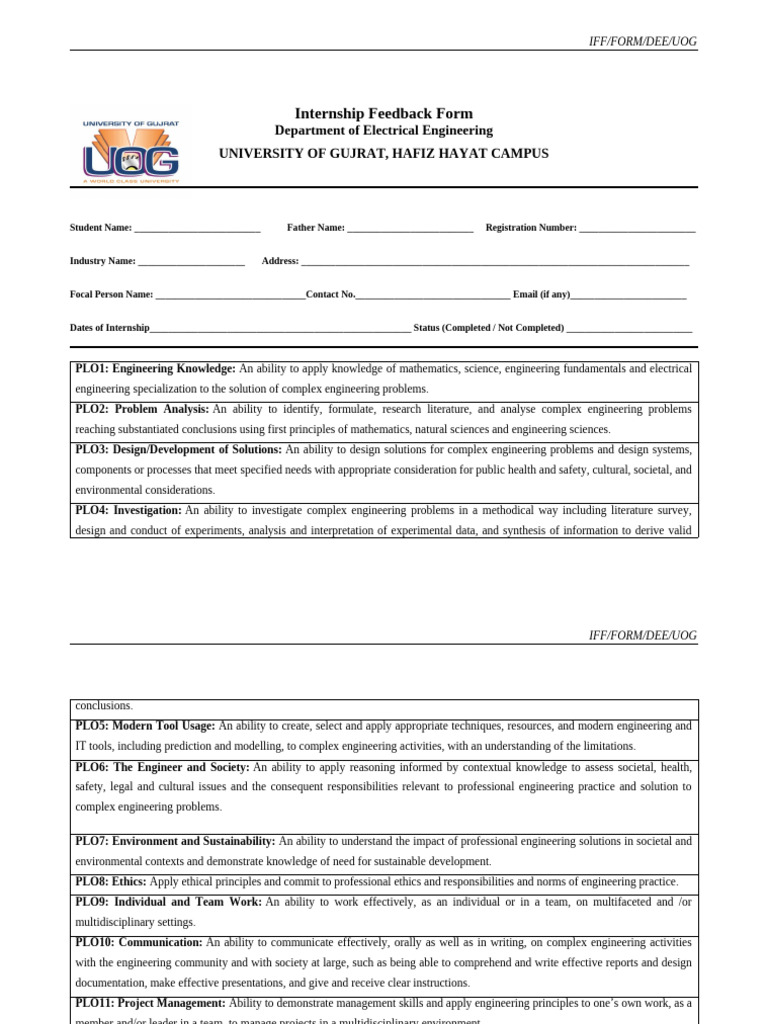 Engineering Internship Feedback | PDF | Engineering | Science