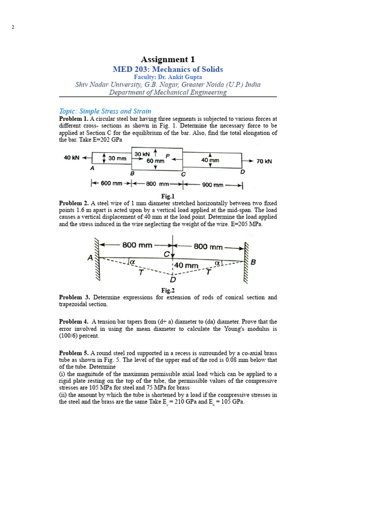 Med 203 Solids Assignment 1 | PDF | Stress (Mechanics) | Young's Modulus