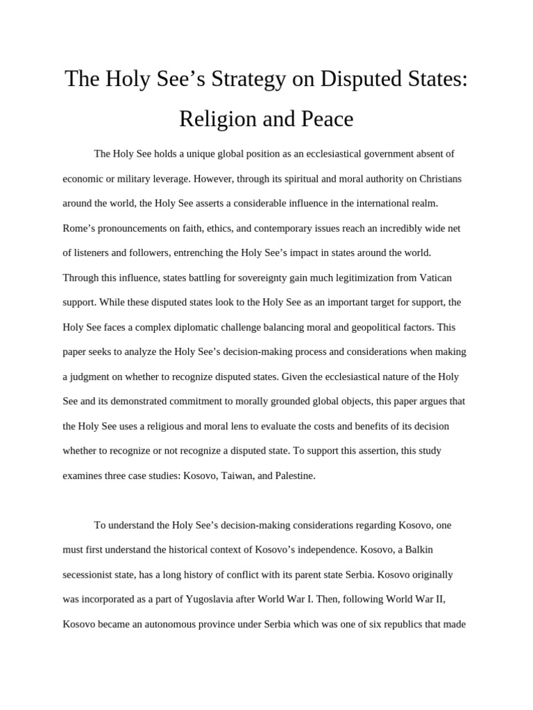 The Holy See's Strategy On Disputed States: Religion and Peace | PDF ...