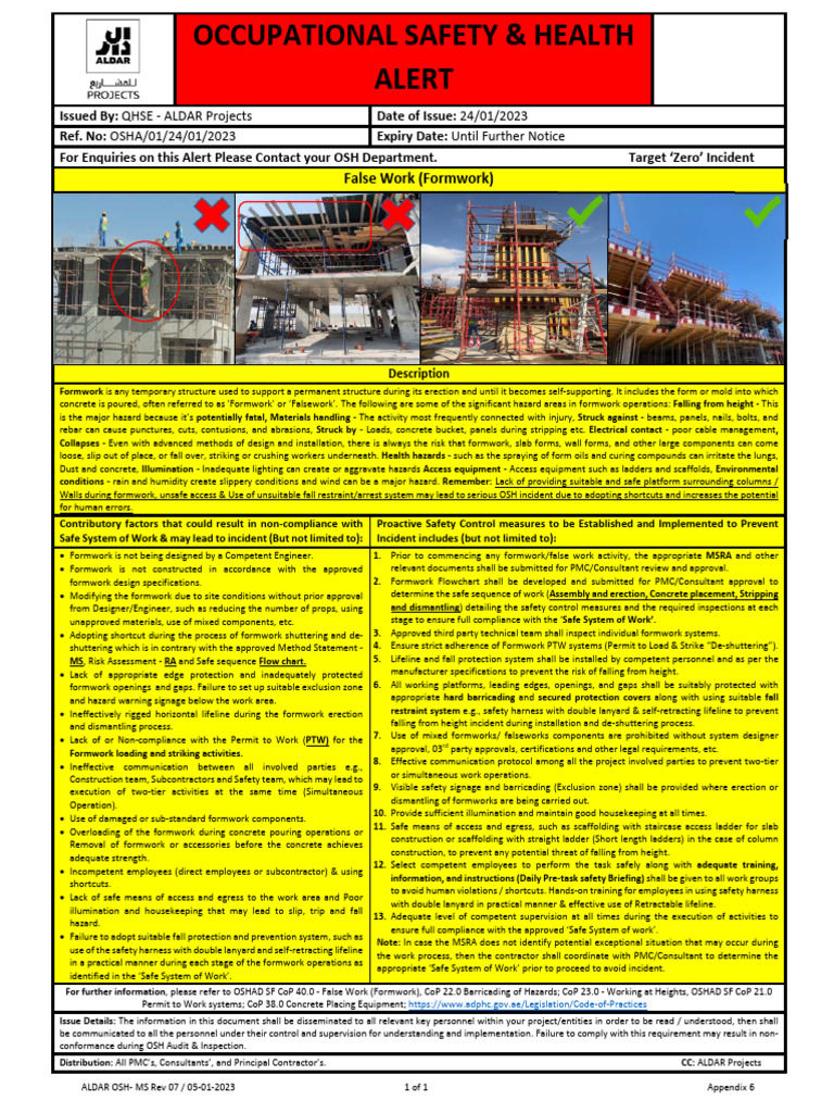 ALDAR Projects - OSH ALERT Falsework (Formwork) | PDF | Occupational ...