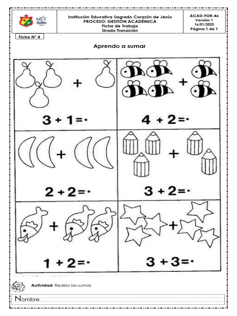 FICHA 4 Aprendo A Sumar | PDF