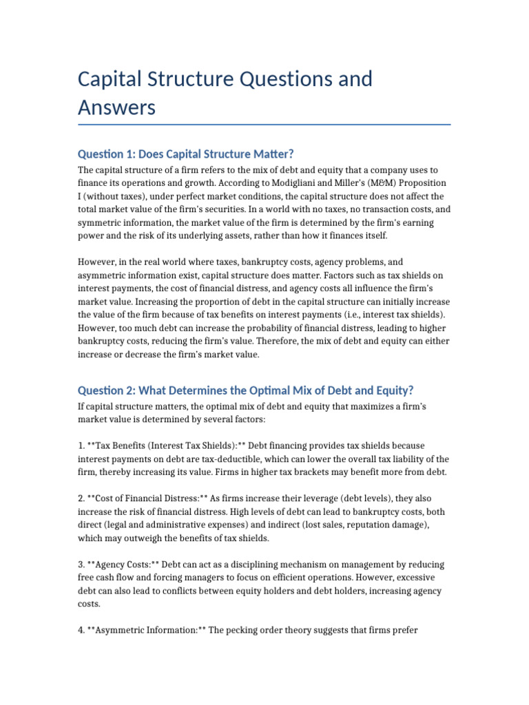 Capital Structure Answers | PDF | Capital Structure | Microeconomics