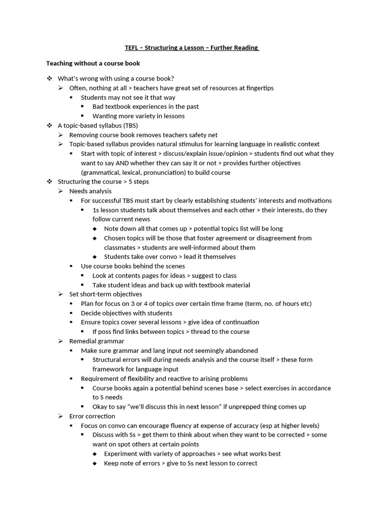 Structuring A Lesson - Further Reading | PDF | Learning | Language Education