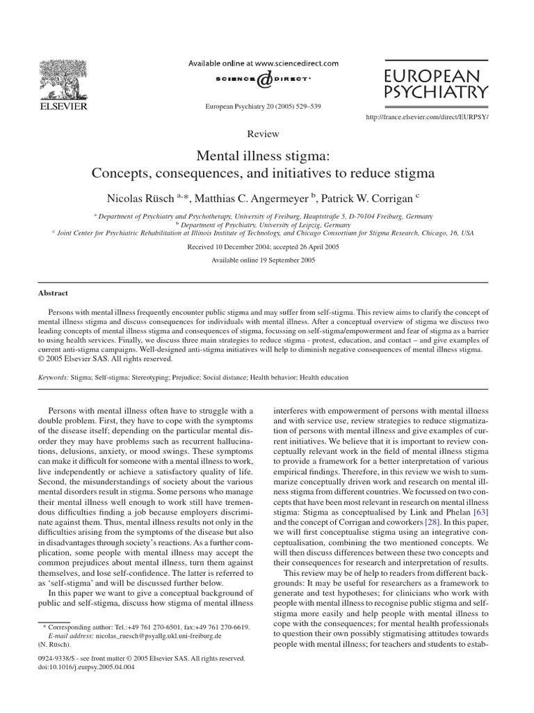 Mental Illness Stigma Concepts, Consequences, and Initiatives To Reduce ...