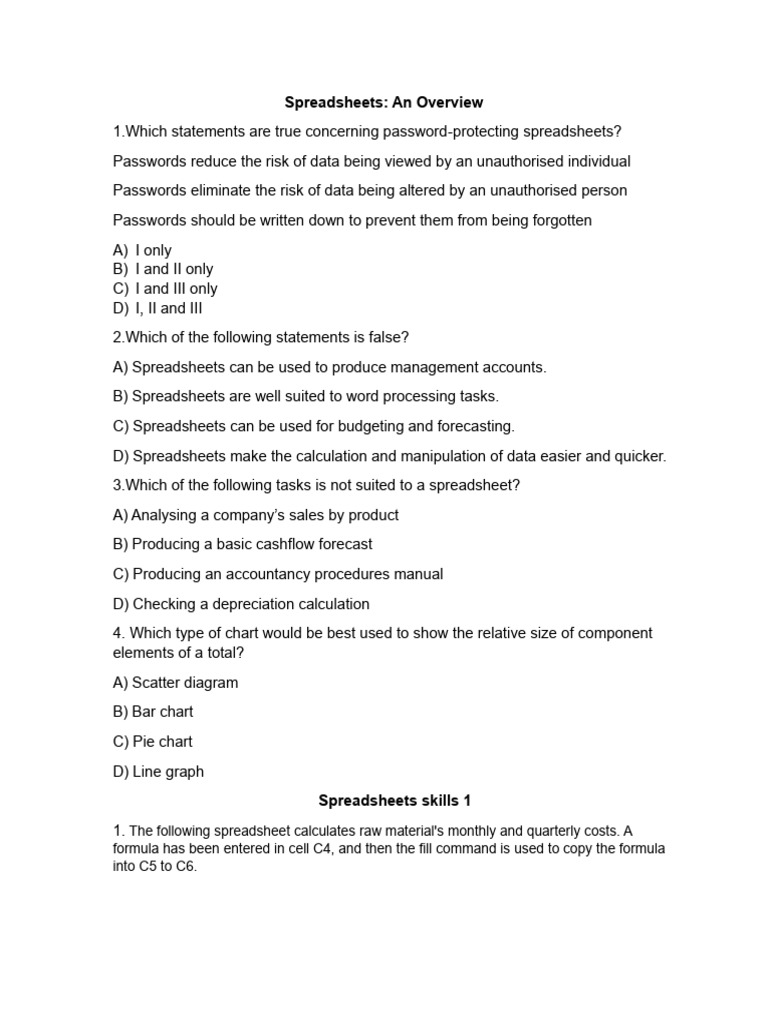 Spreadsheet Questions | PDF | Spreadsheet | Computing