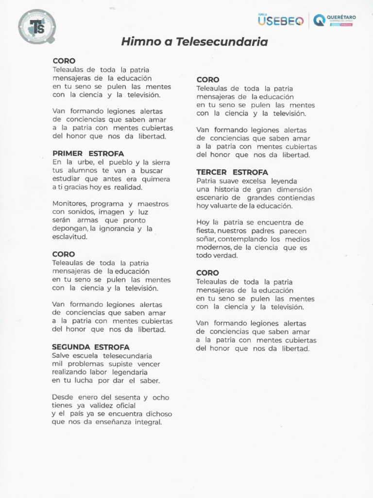 Himno A Las Telesecundarias 2024 | PDF